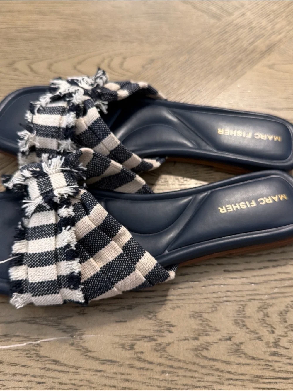 Marc Fisher | Shoes | Marc Fisher Orbit Knot Black Stripe Slide Sandals ...